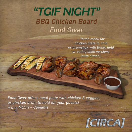 Second Life Marketplace - [CIRCA] - "TGIF" BBQ Chicken Board (Giver ...